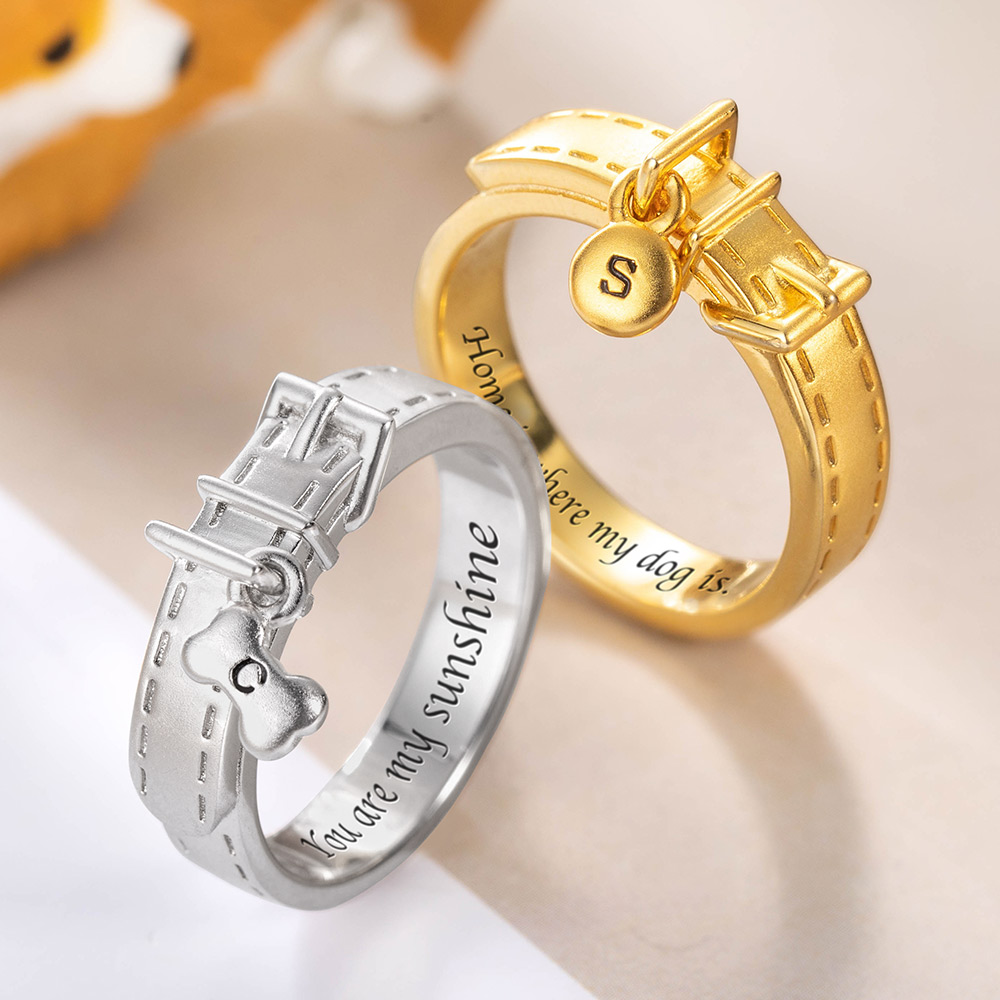 Personalized Pet Collar Ring Jewelry with Engraved Text and Initial ...