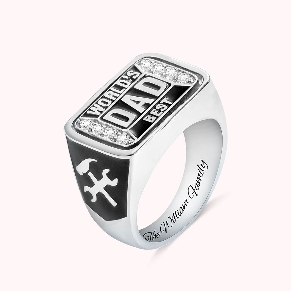 Customized Dad Ring With Birthstone and Text - CALLIE