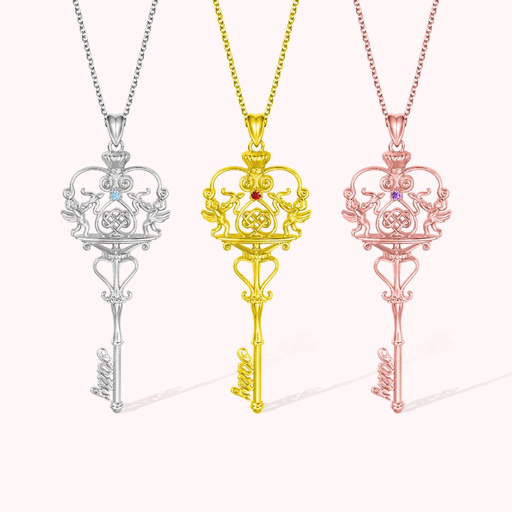 Personalized Celtic Knot Cupid Key Name Necklace Valentine's Day Gift ...