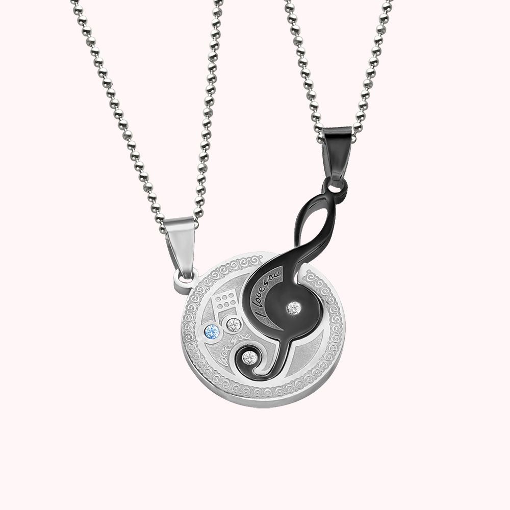 Musical Note Couple Necklace with Custom Birthstones & Colour For Music ...