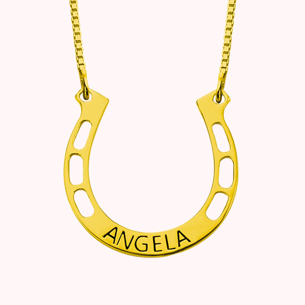 Callie Horseshoe Necklace Engraved Custom Name Gold Plated - CALLIE