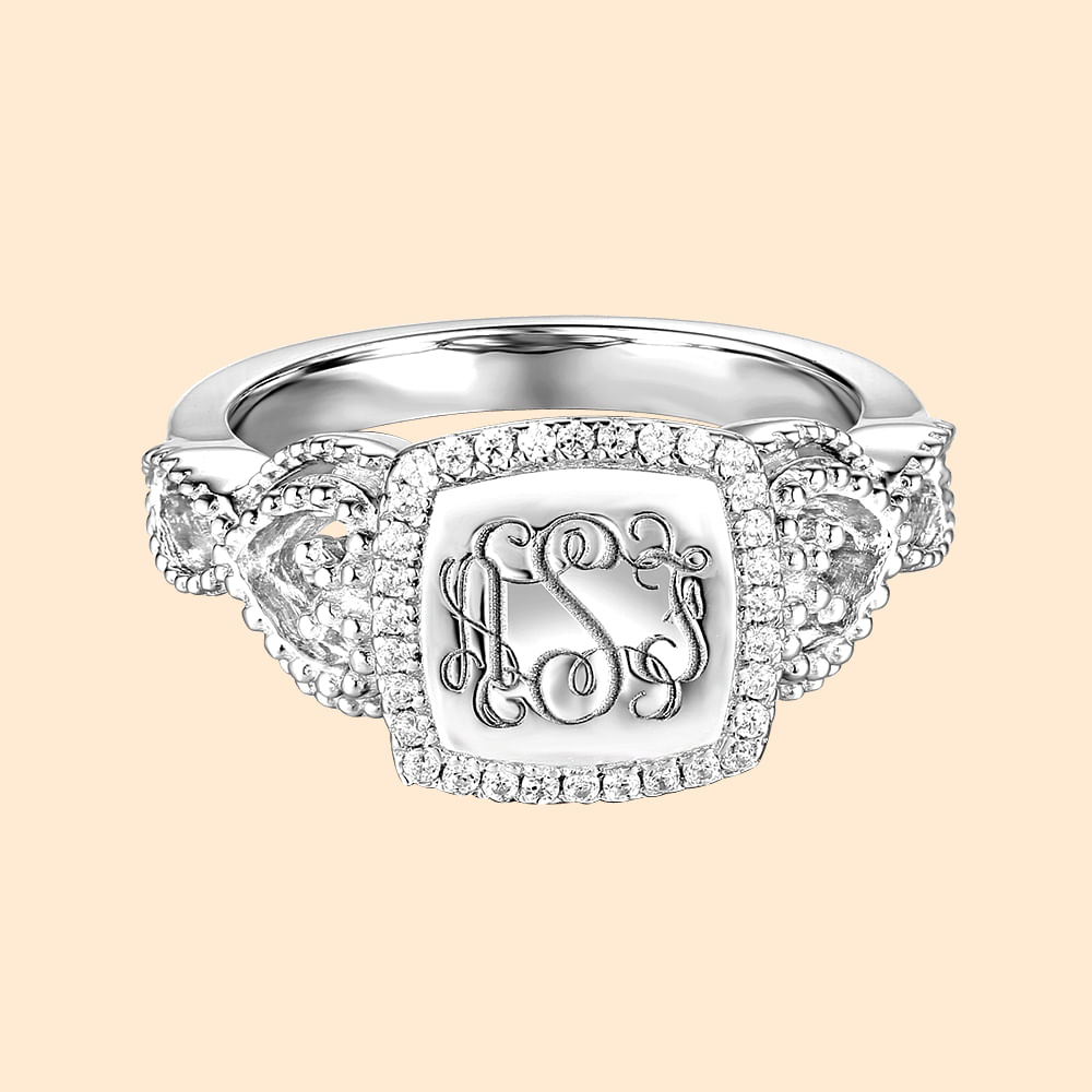Personalized Zircon Engraved Classic Monogram Signet Ring with 3 ...