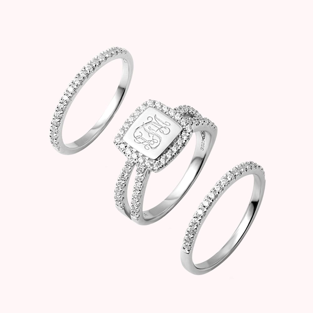 Custom Engraved Stacking Monogram Ring for Women Sterling Silver - CALLIE