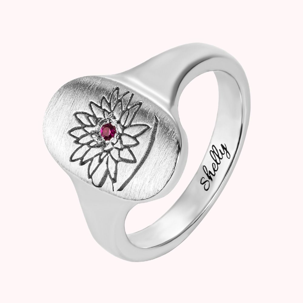 Personalized Birthstone Birth Flower Ring - CALLIE