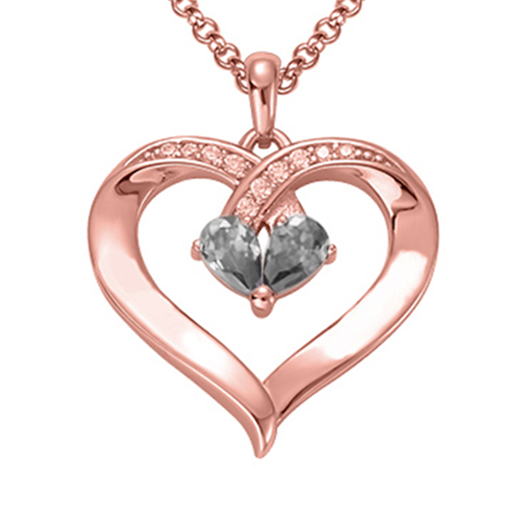 Heart Double Birthstone Necklace, Custom Names Forever Necklace - CALLIE