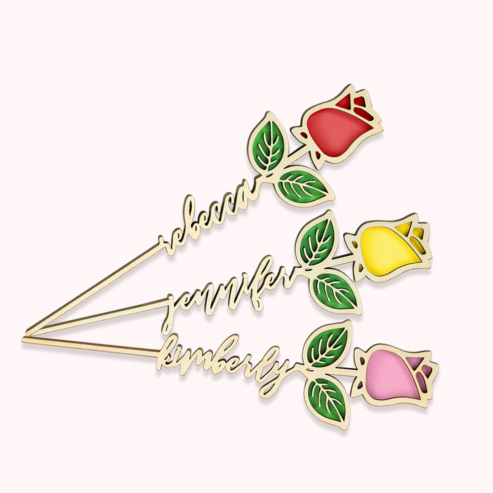 Personalized Wooden Pink Rose Flower - CALLIE