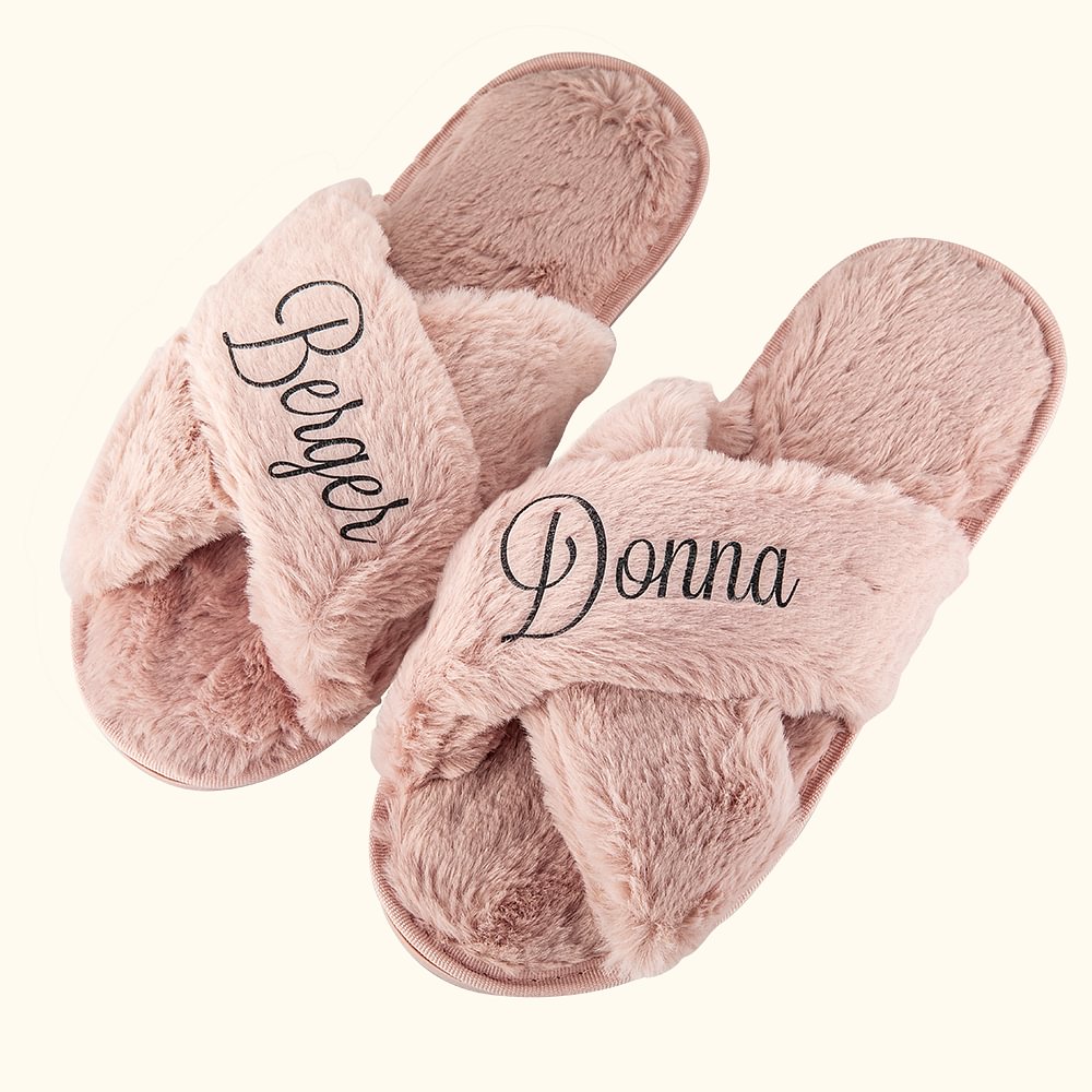 Personalized Name Pink Fluffy Slippers - CALLIE