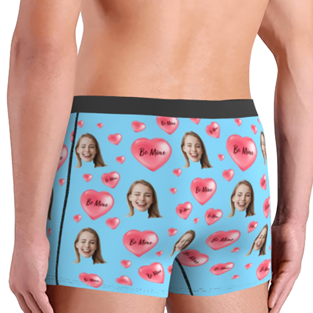 Personalized Funny Face Boxers Briefs with Pink Heart - CALLIE