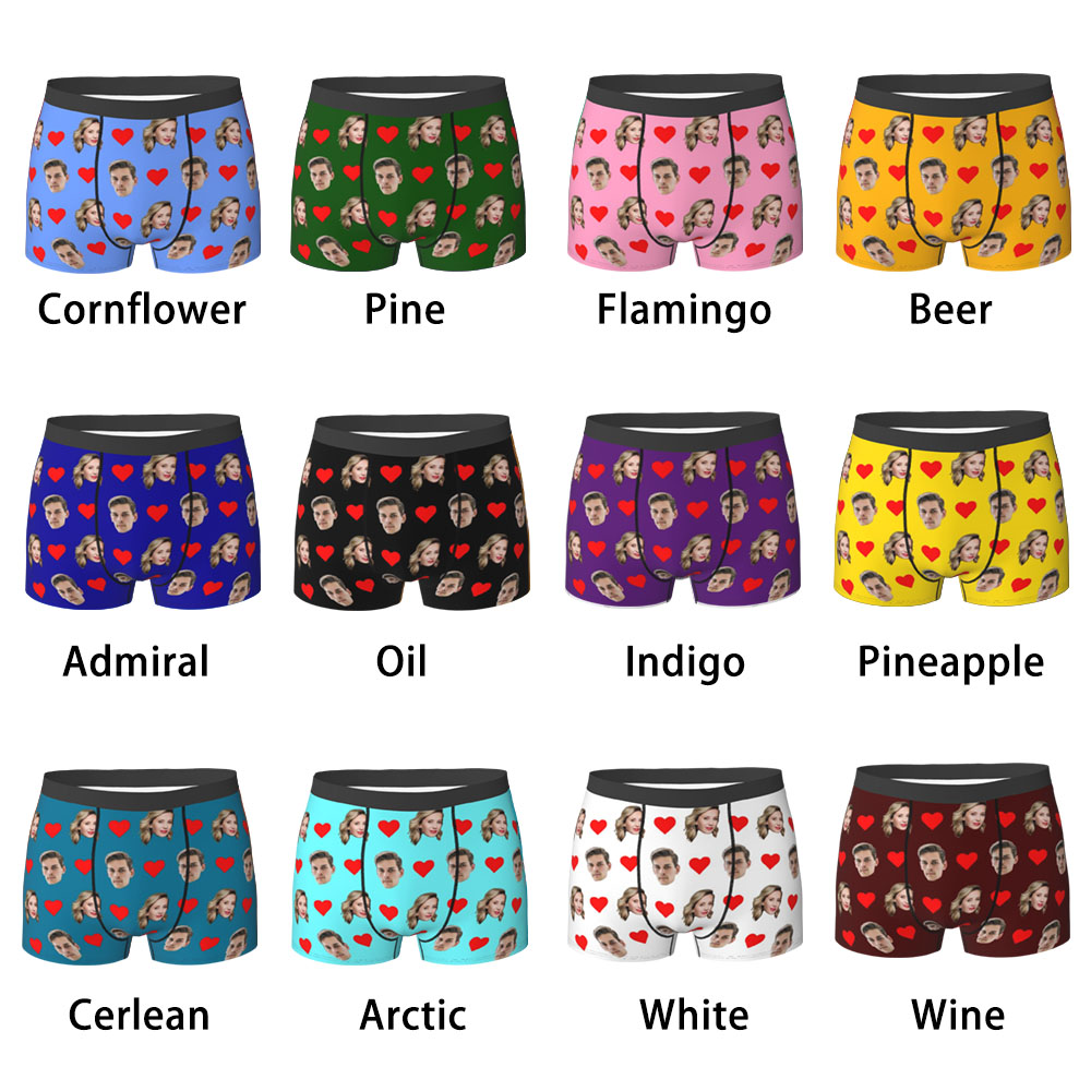 Custom Funny Couple's Faces Men's Boxers with Love Heart - CALLIE