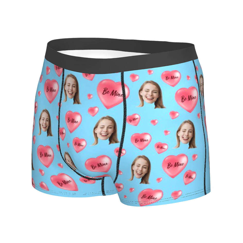 Personalized Funny Face Boxers Briefs with Pink Heart - CALLIE