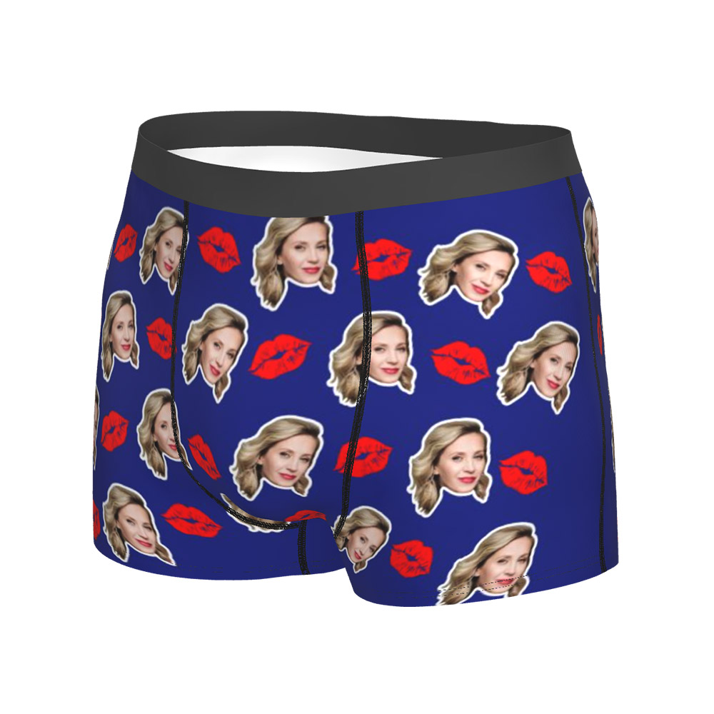 Personalized Funny Face Men's Boxers with Kiss Gift for Him - CALLIE