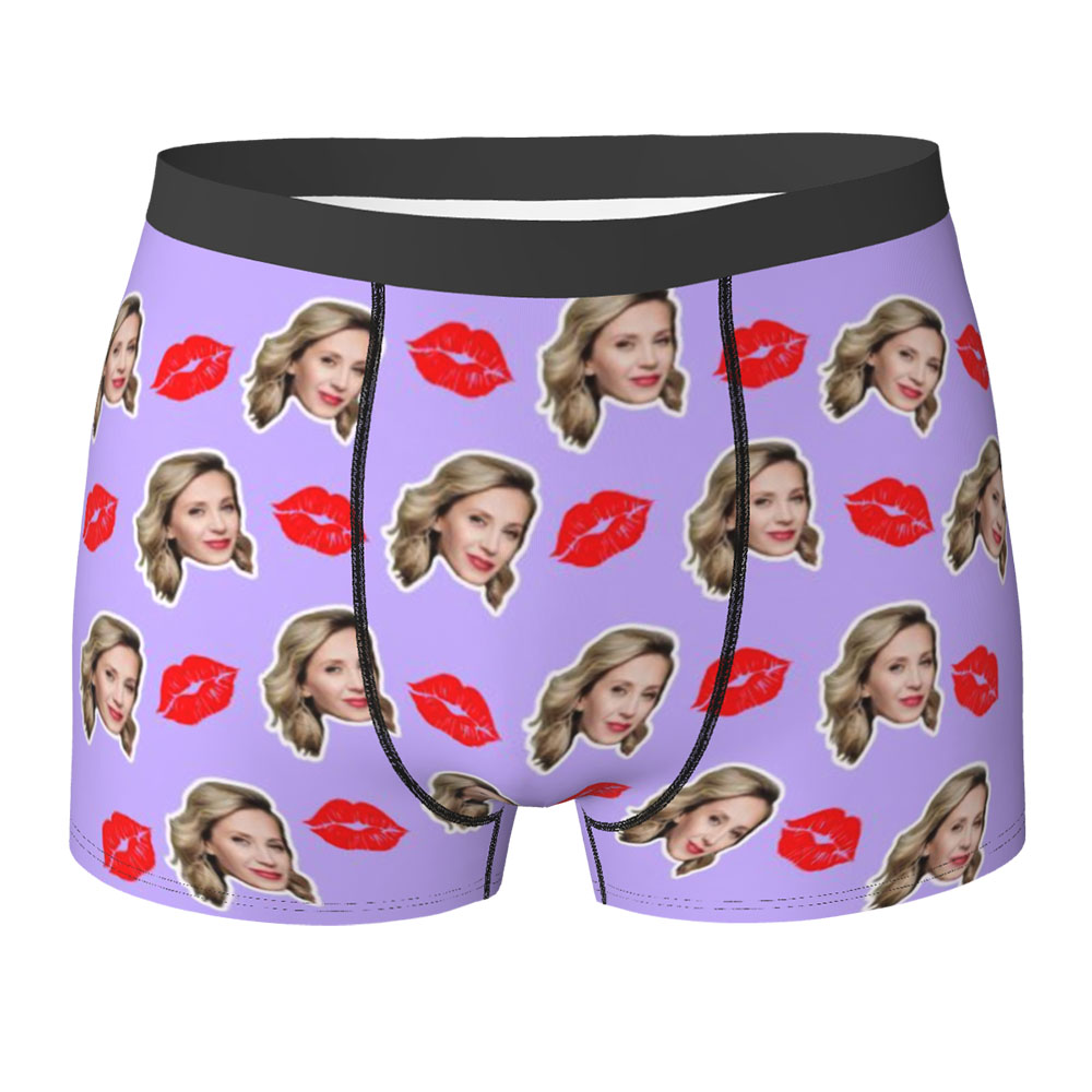 Personalized Funny Face Men's Boxers with Kiss Gift for Him - CALLIE