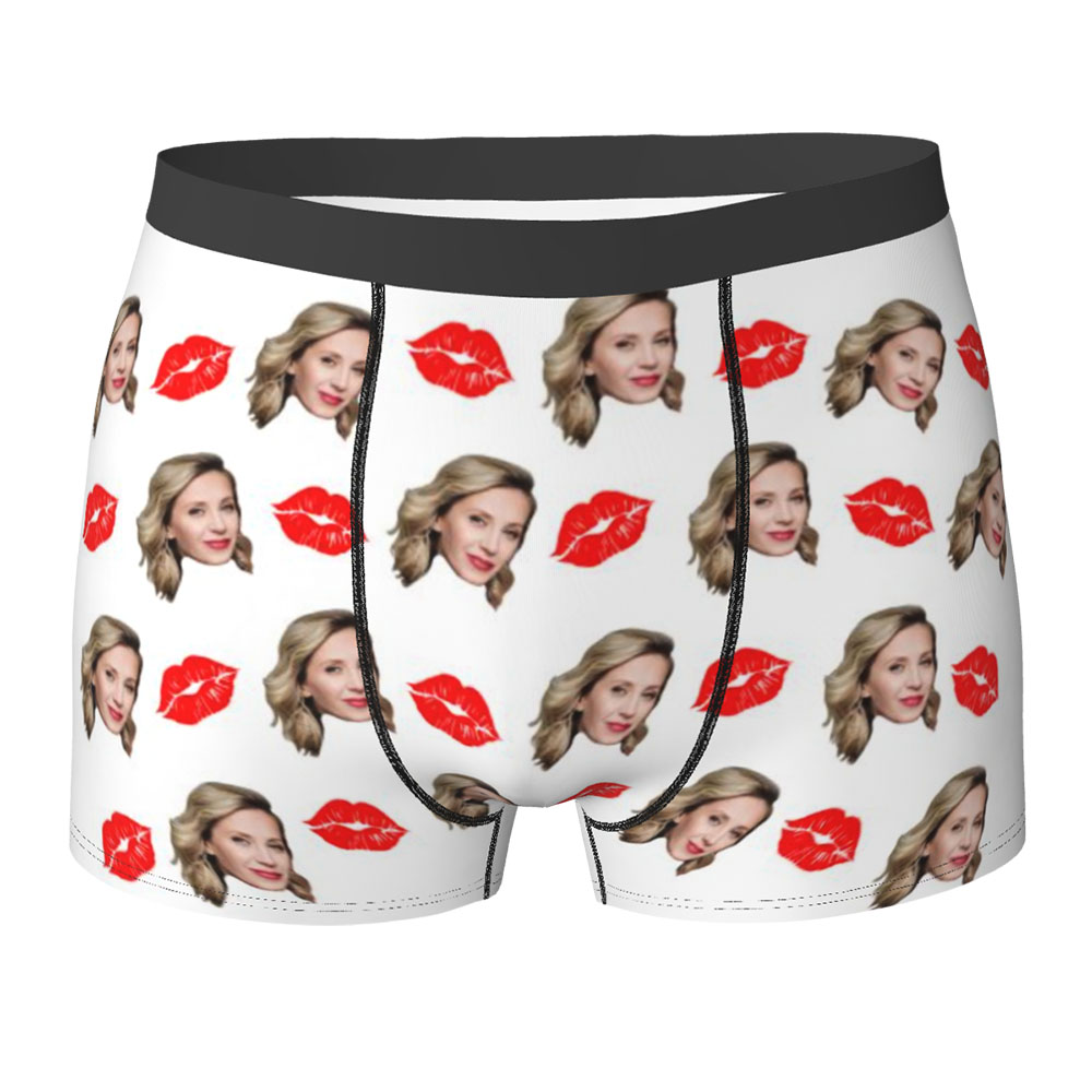 Personalized Funny Face Men's Boxers with Kiss Gift for Him - CALLIE