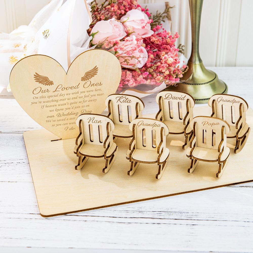 Custom Table Top Plaque centerpiece with Empty Chairs - CALLIE