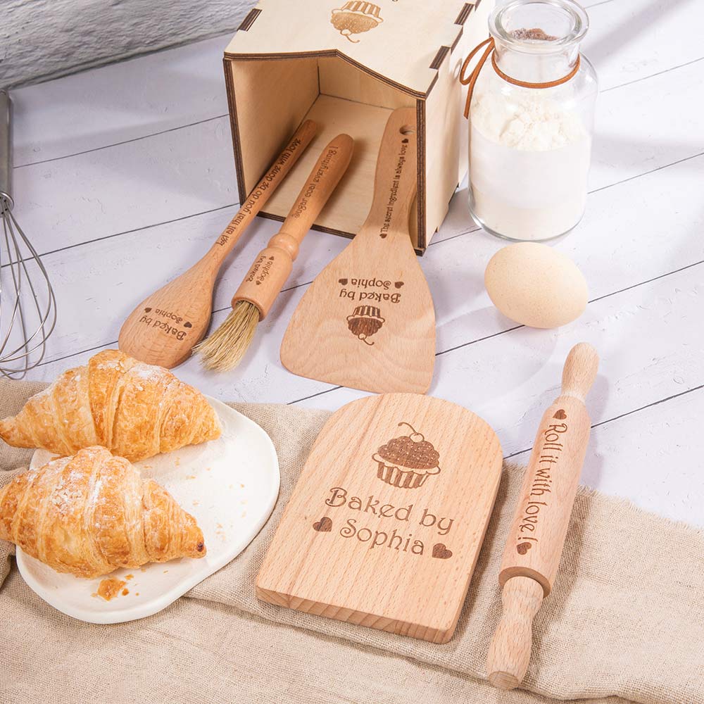 Personalized Wood Cooking Baking Tools with Name Set of 6 Kitchen ...