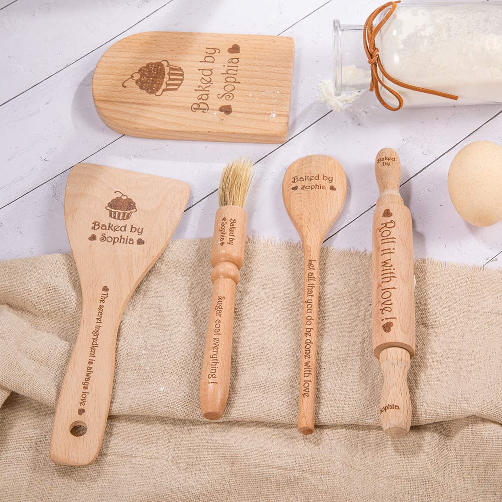 Personalized Wood Cooking Baking Tools with Name Set of 6 Kitchen ...