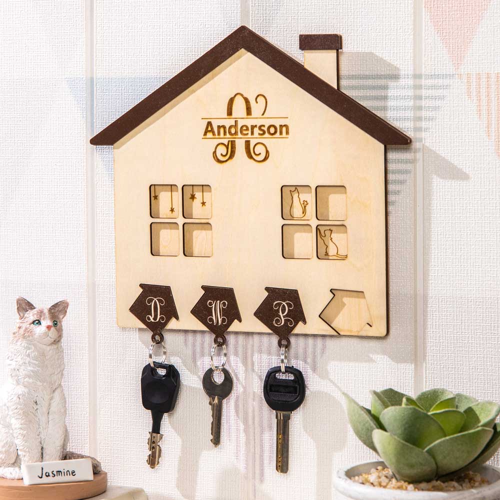 Personalised modern decorative wood entryway key organizer wall key ...