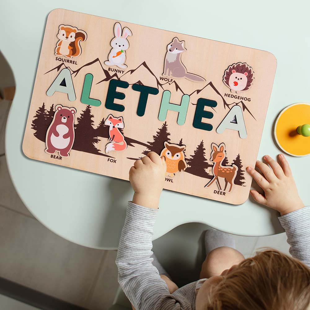Custom Name Puzzle with Animals for Toddler Woodland Nursery Gift for ...