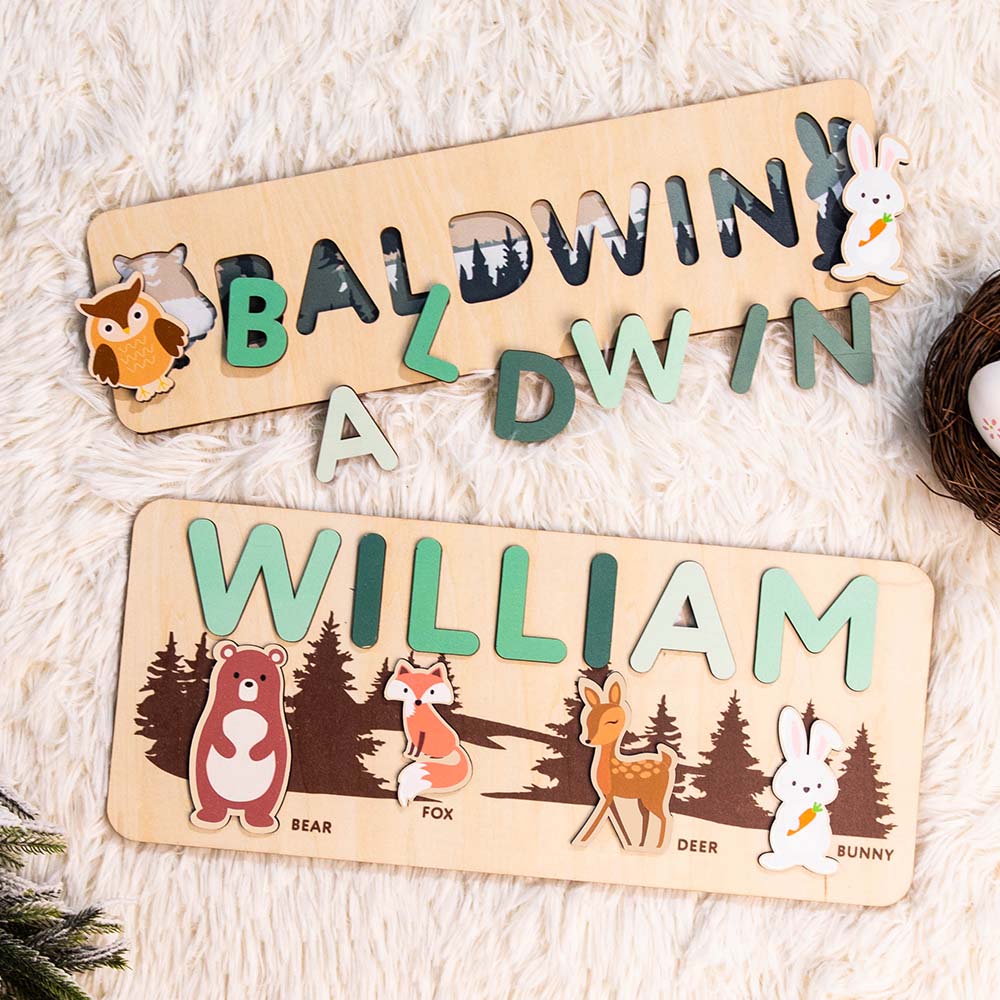 Custom Name Puzzle with Animals for Toddler Woodland Nursery Gift for ...