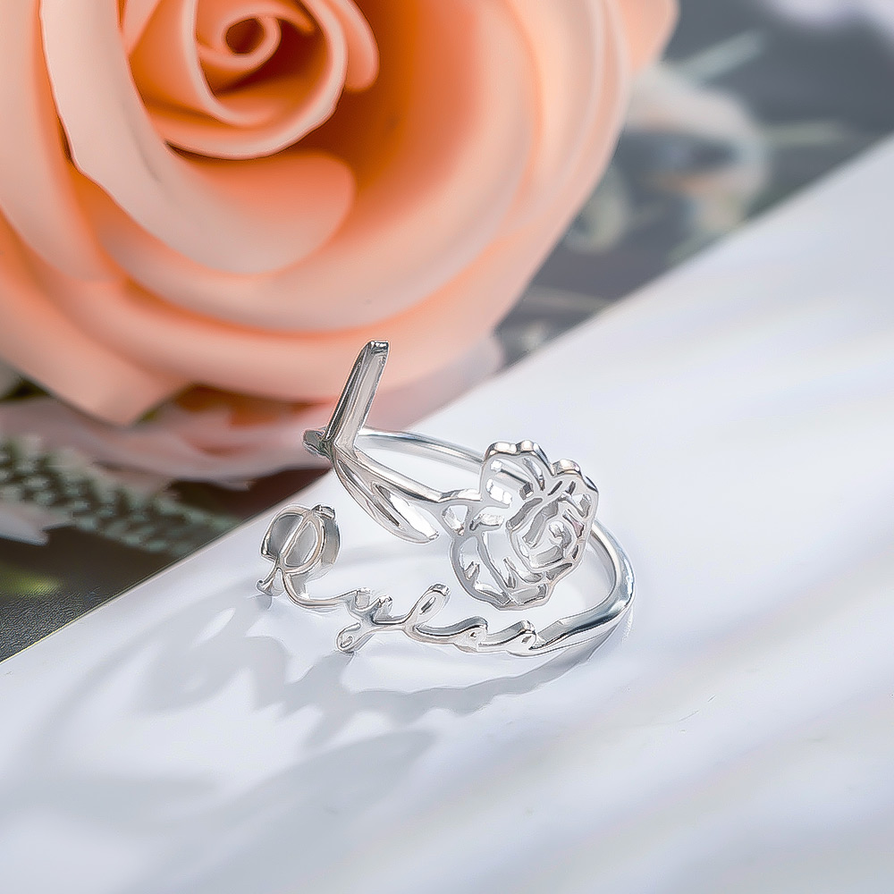 Personalized Name Birth Flower Ring - CALLIE