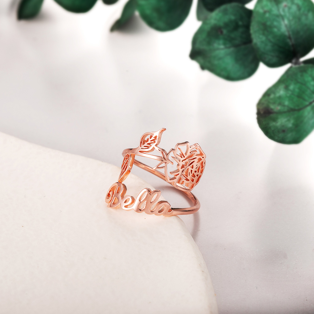 Personalized Name Birth Flower Ring - CALLIE