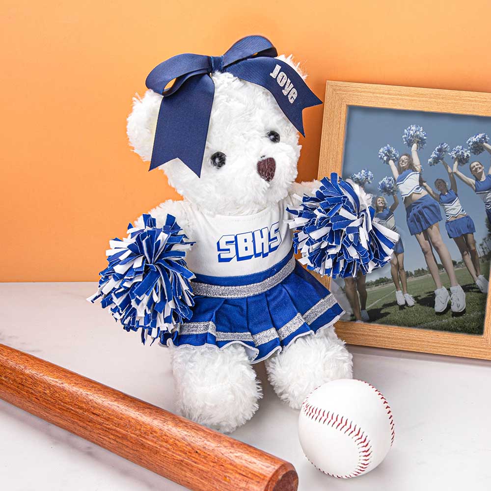 Personalized Glitter Bow School Cheerleader Stuffed Bear with Text and ...