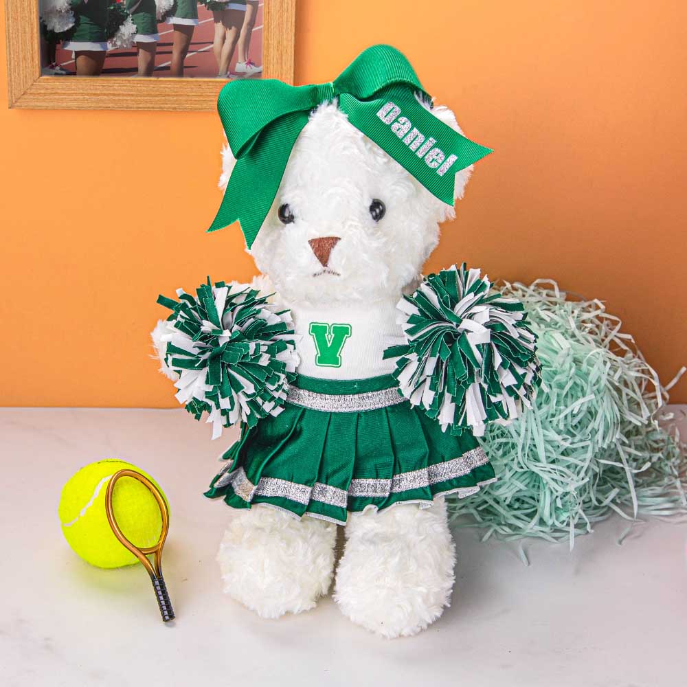 Personalized Glitter Bow School Cheerleader Stuffed Bear with Text and ...