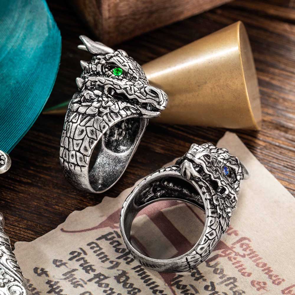 Medieval Gothic Dragon Birthstone Men's Ring - CALLIE