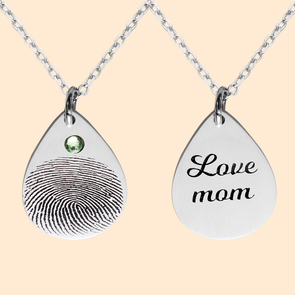 Personalized Teardrop Fingerprint Necklace with Birthstone - CALLIE