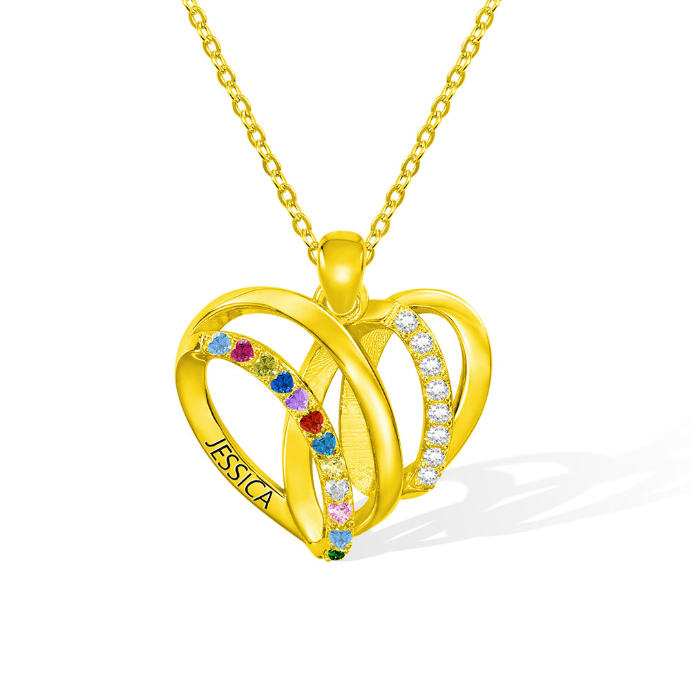 Custom Family Birthstone Name Necklace Heart Shaped for Mom Grandmother ...