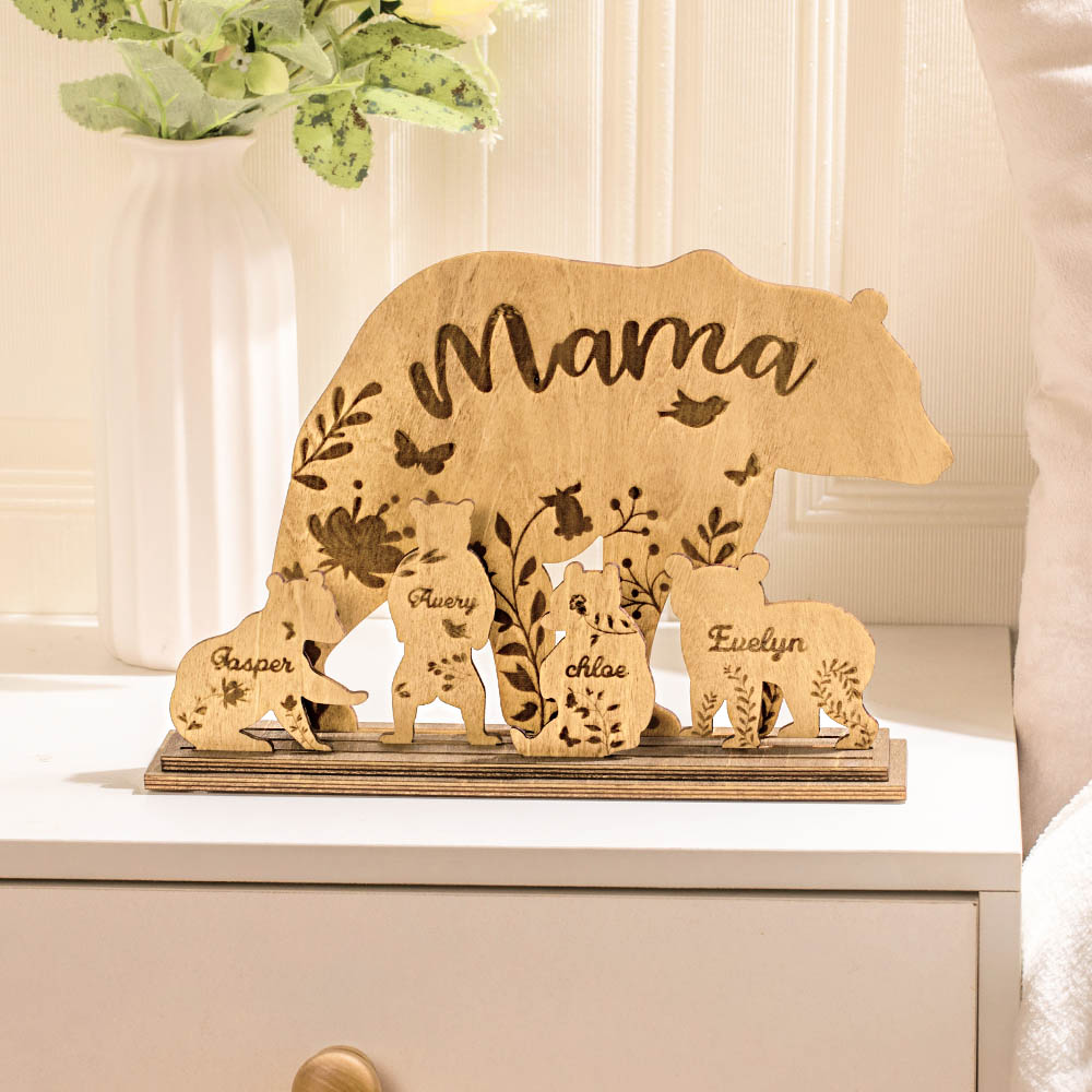 Set of 4 Personalized Mama Bear with Cubs Wood Desk Decor for Mom - CALLIE