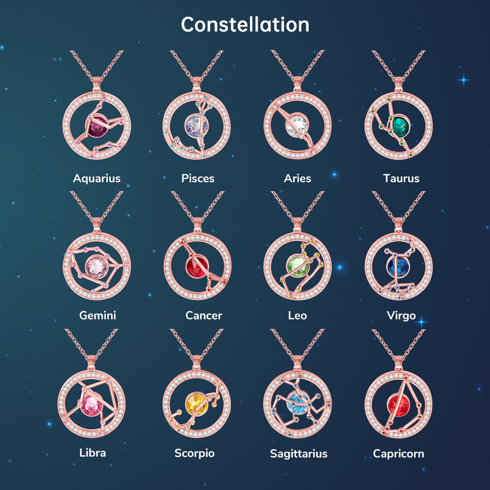 Personalized Zodiac Constellation Pendant Necklace with Birthstones ...