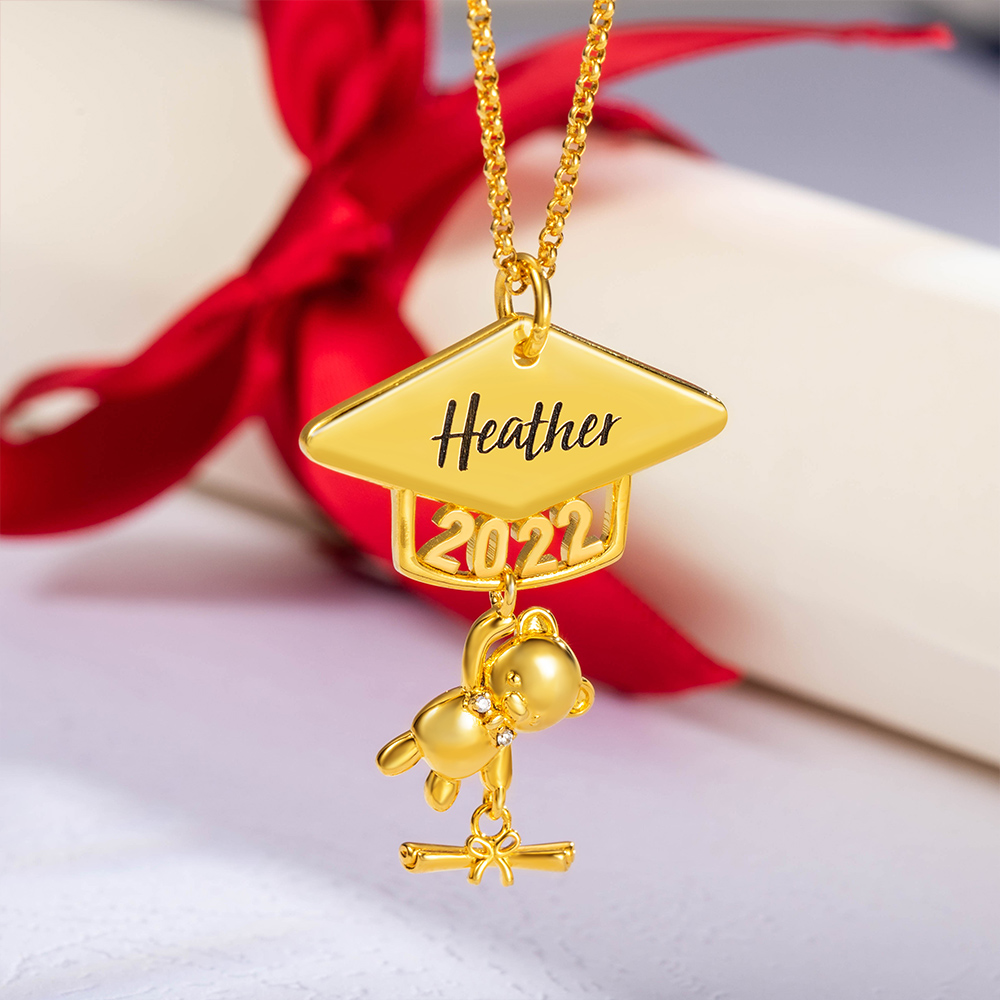 Personalized Bear Graduation Name Necklace with Birthstones for Her ...