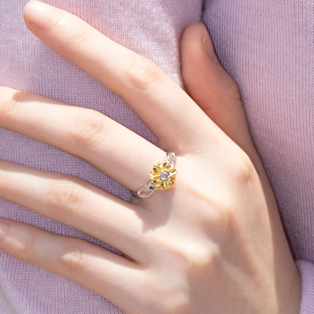 Personalized Sunflower Birthstone Ring Gift for Her - CALLIE