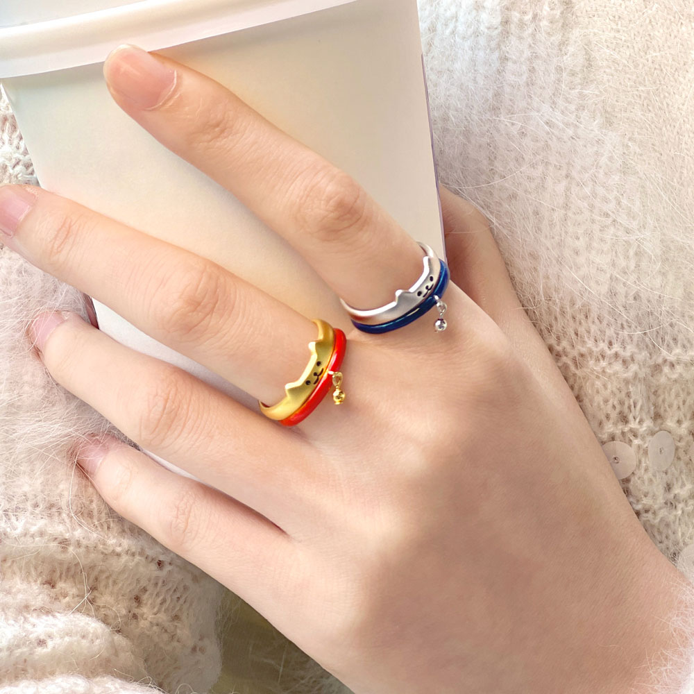 Personalized Set of 2 Adjustable Stacking Cute Cat Rings - CALLIE