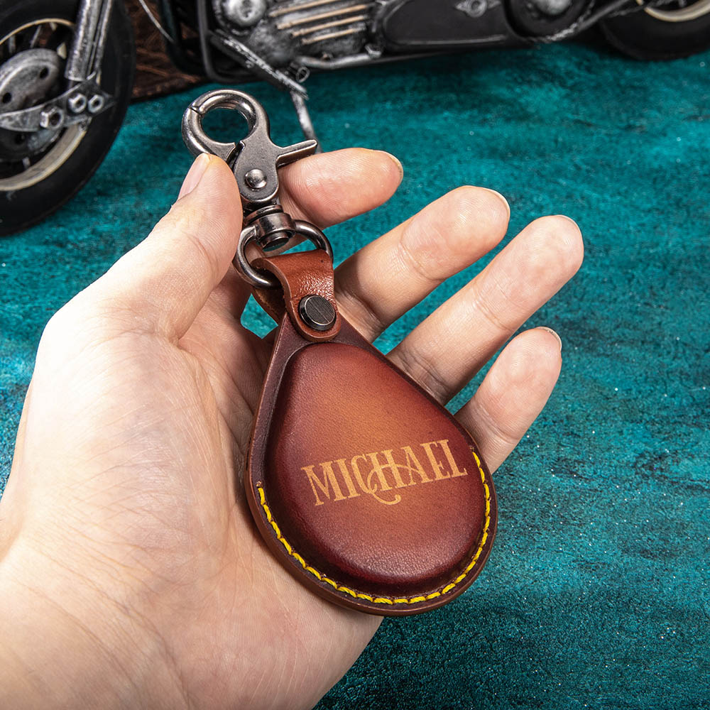 Personalized Motorcycle Fob Leather Cover Keychain - CALLIE