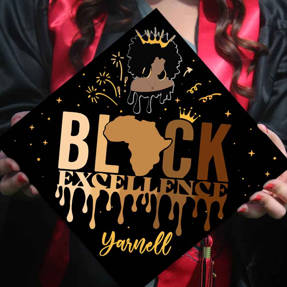 Personalized Black Excellence Grad Cap Topper Decoration - CALLIE