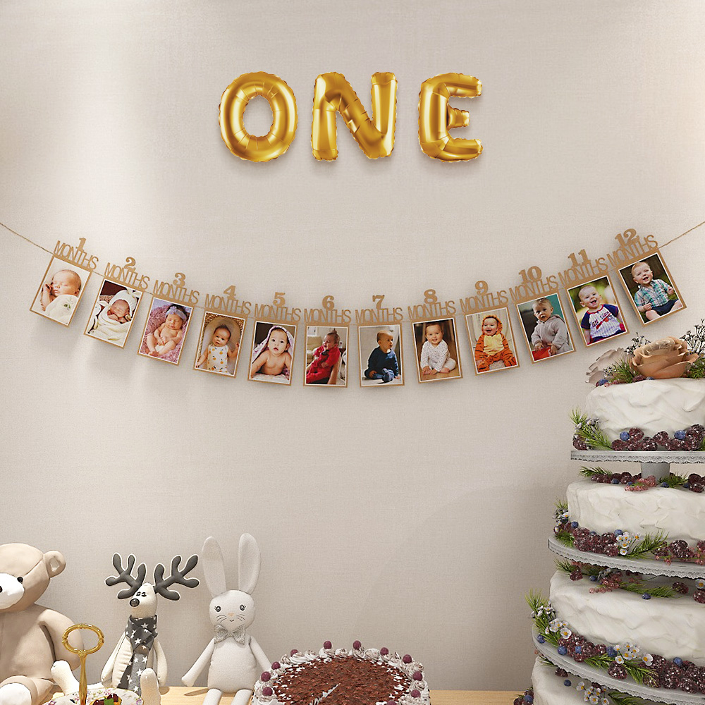 First Birthday Photo Banner, Photo Banner, One Year Photo Banner ...