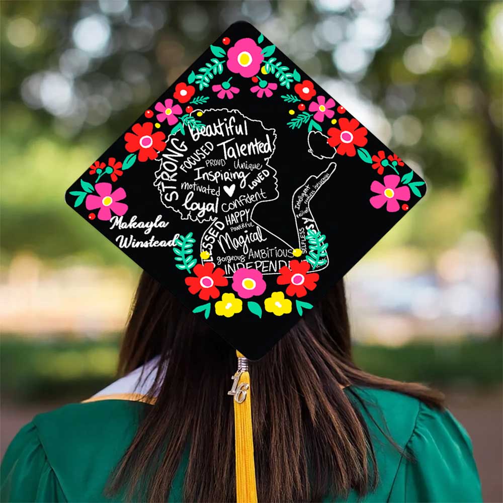 Personalized Floral Strong Girl Grad Cap Topper with Name Class of 2025 ...