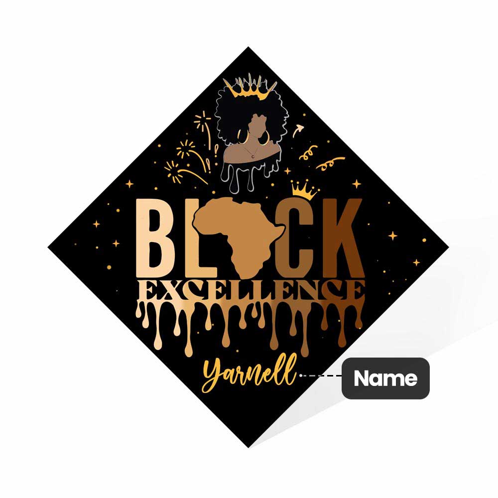 Personalized Black Excellence Grad Cap Topper Decoration - CALLIE