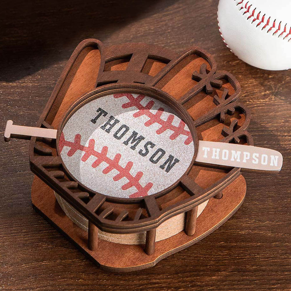 Personalized 3 Pack Baseball Design Drink Coasters Set with Holder - CALLIE