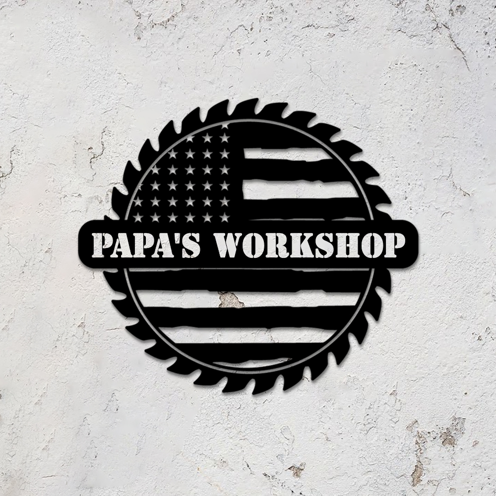 Personalized American Flag Metal Workshop Sign - CALLIE