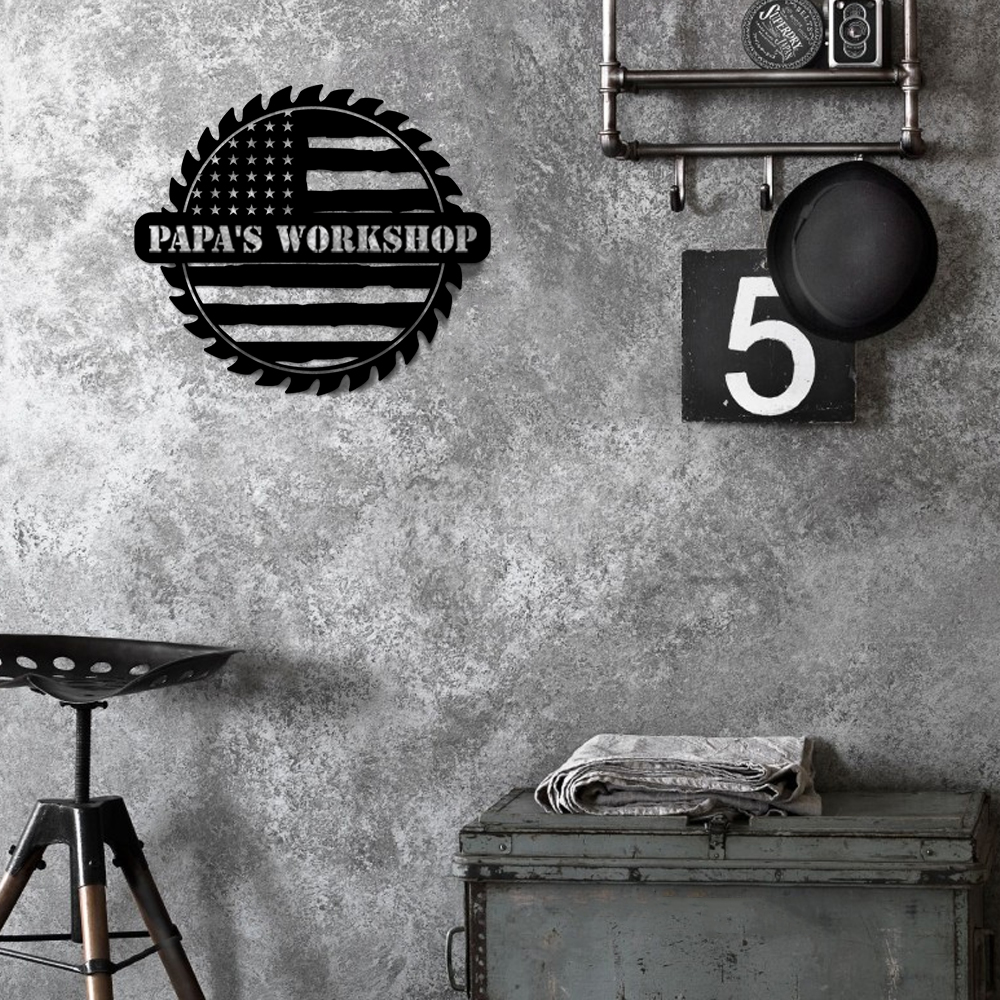 Personalized American Flag Metal Workshop Sign - CALLIE