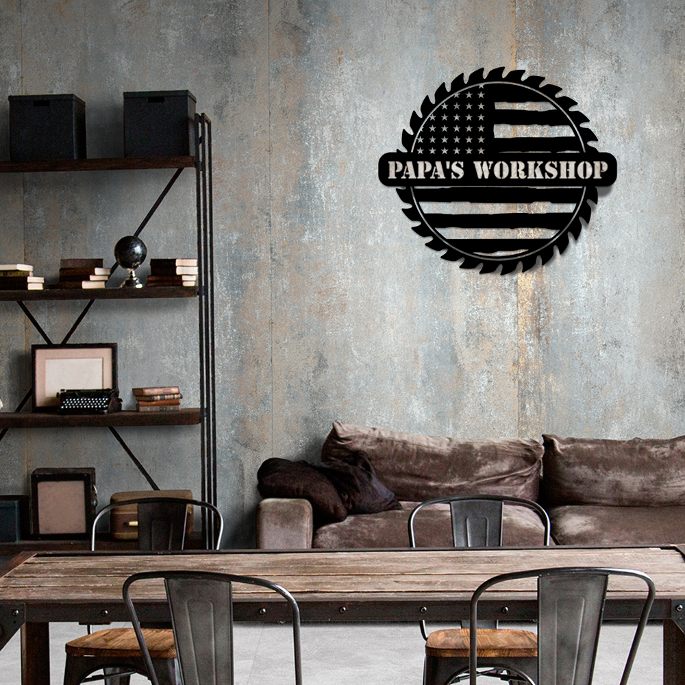 Personalized American Flag Metal Workshop Sign - CALLIE