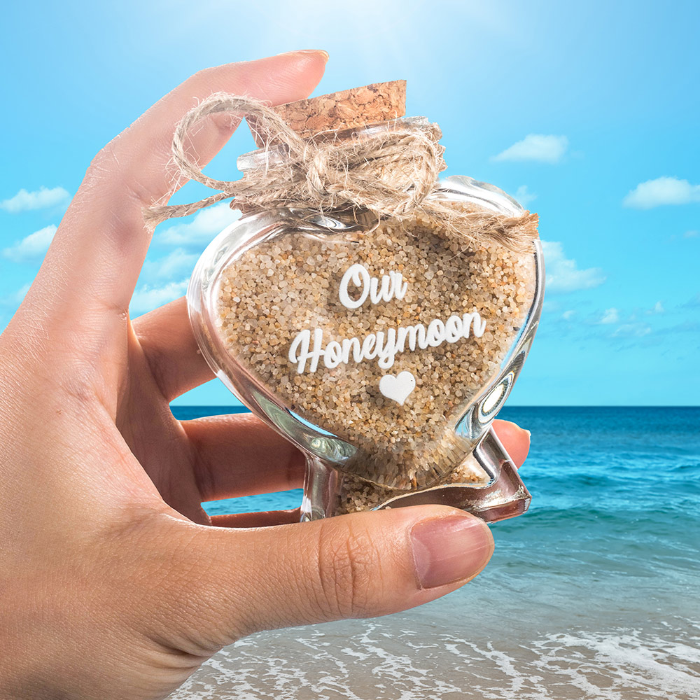 Personalized Honeymoon Sand Keepsake Jar Heart Shaped for Wedding Gift ...