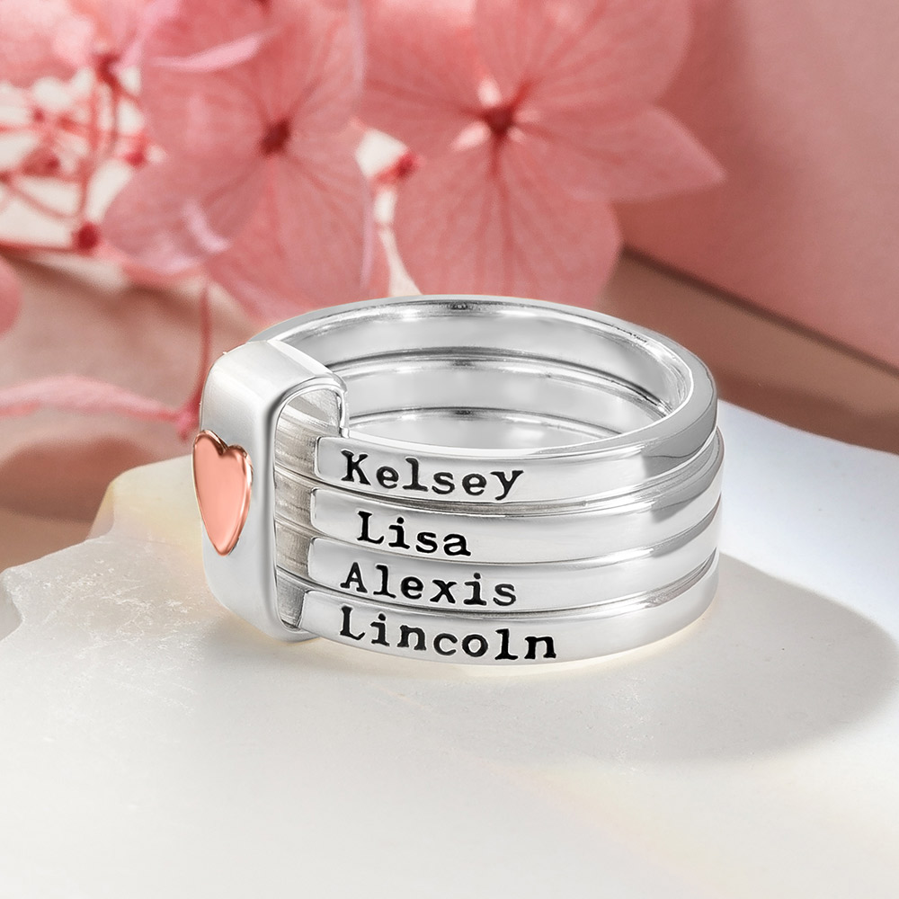 Personalized Sterling Silver Name Stacking Rings with Heart - CALLIE