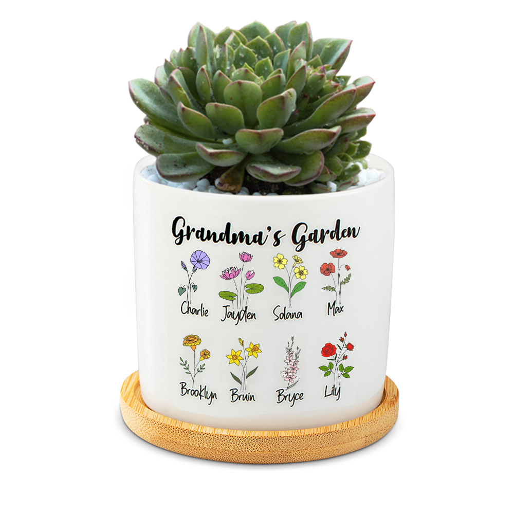 Personalized Ceramics Birth Flower Plant Pot Planter with Names Gift ...