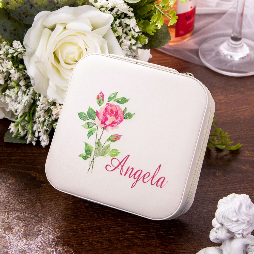 Personalized Leather Watercolor Birth Flower Jewelry Box with Name for ...