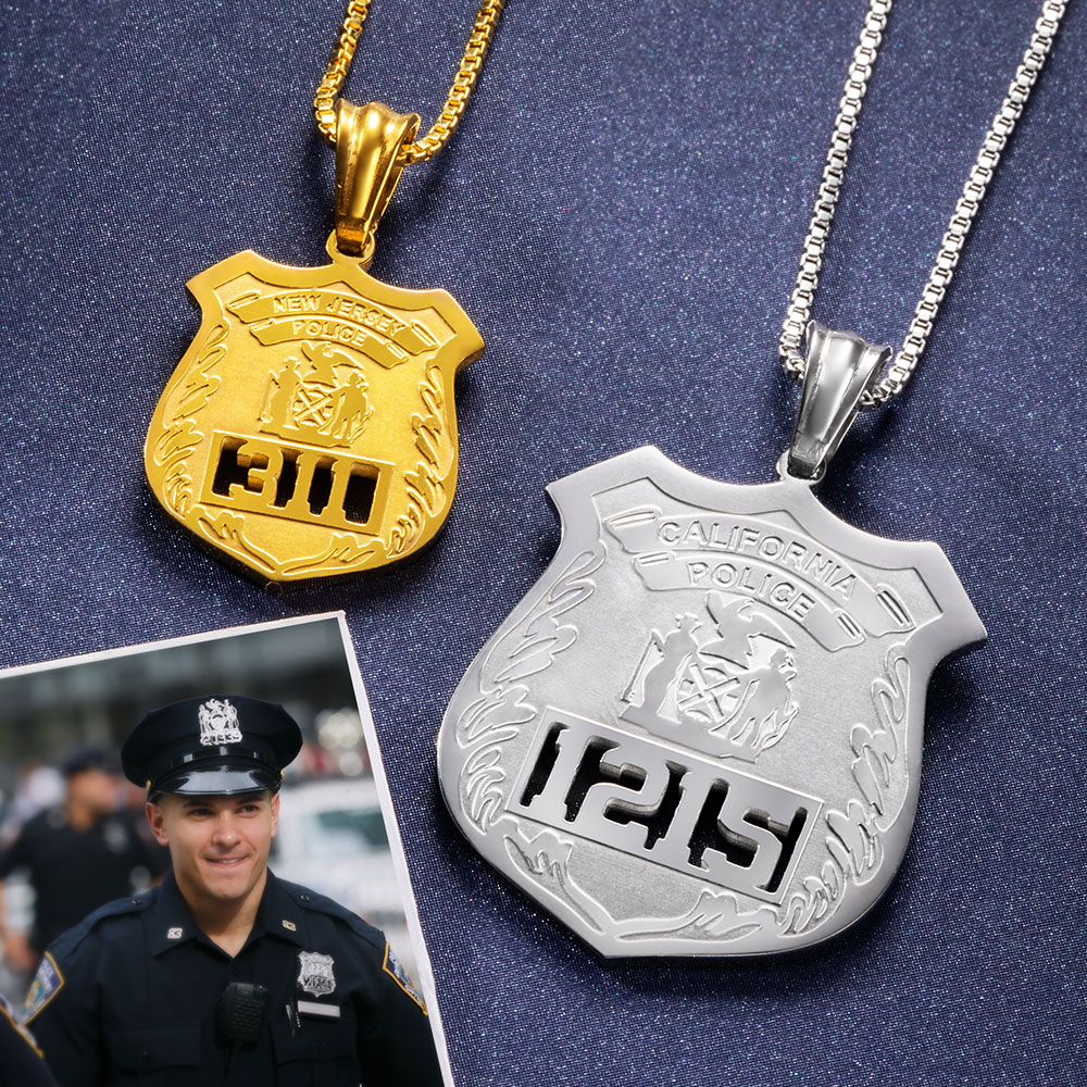 Personalized Police Badge Stainless Steel Necklace Gift for Policemen ...