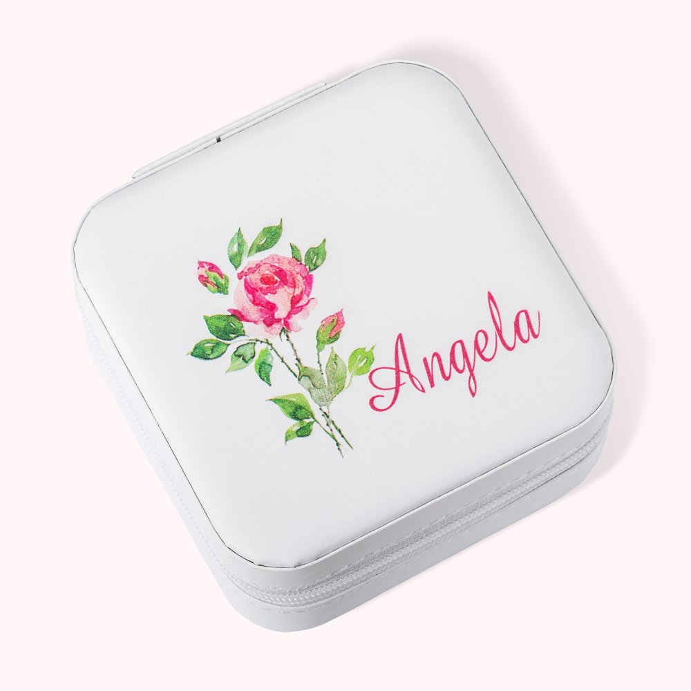Personalized Leather Watercolor Birth Flower Jewelry Box with Name for ...